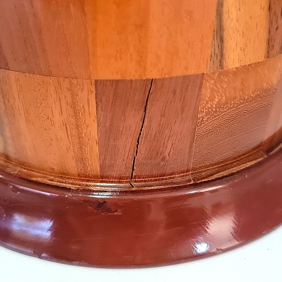 Source Unknown | Dining | Vintage Wood Inlay Ice Bucket Leather Strap ...